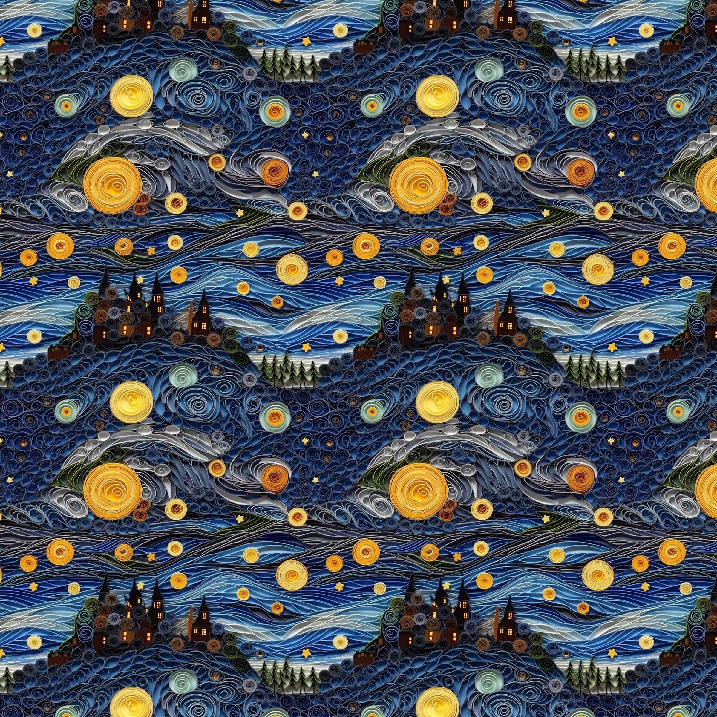 Van Gogh's Paper Quill Twist: Seamless Starry Night-inspired Images for ...