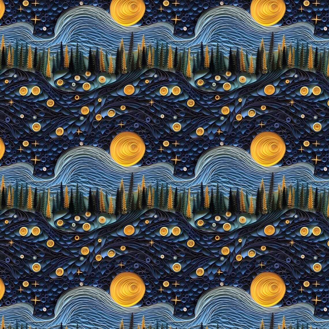 Van Gogh's Paper Quill Twist: Seamless Starry Night-inspired Images for ...