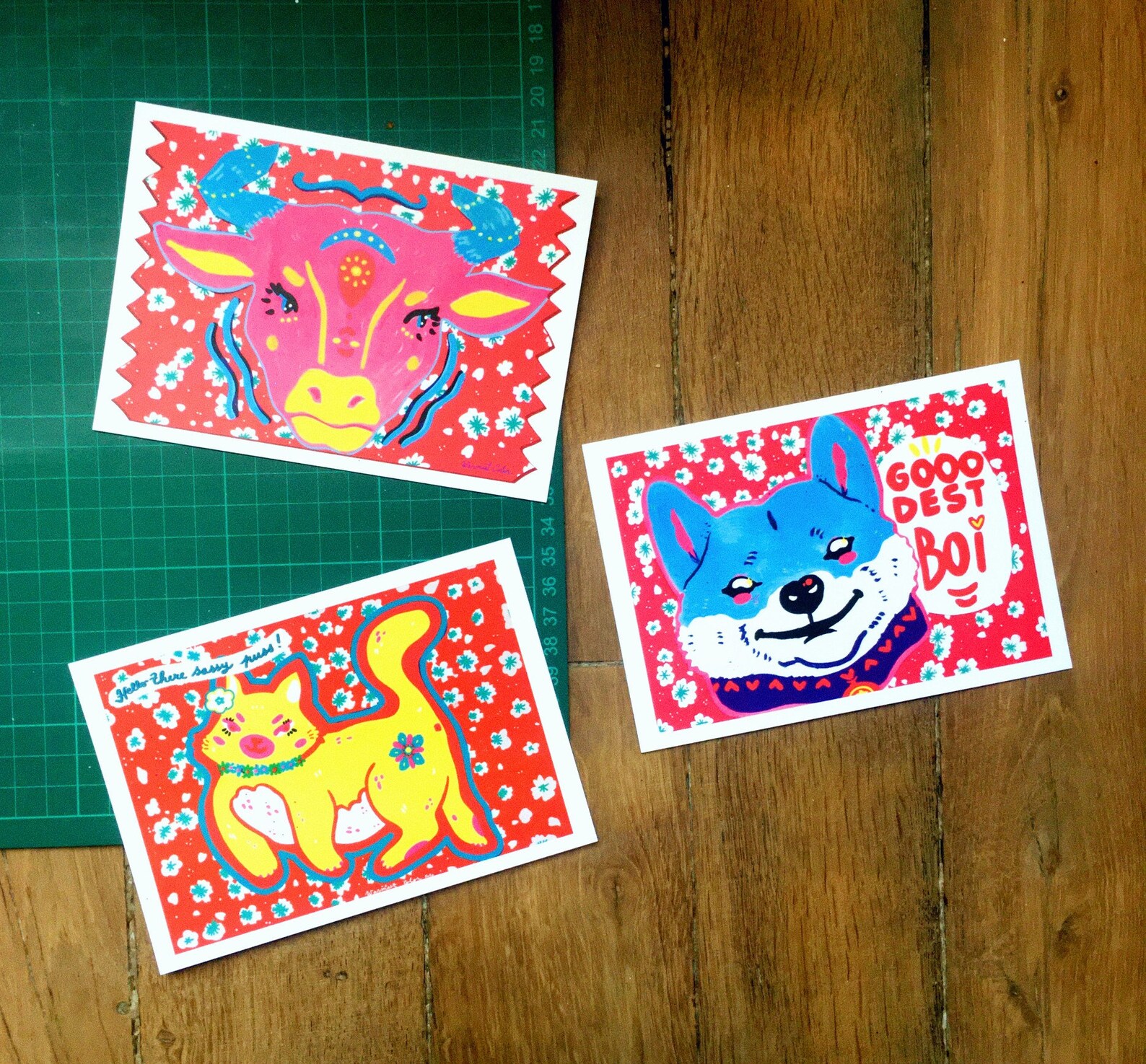 Postcards A6 colorful animals printed posca / single or in | Etsy