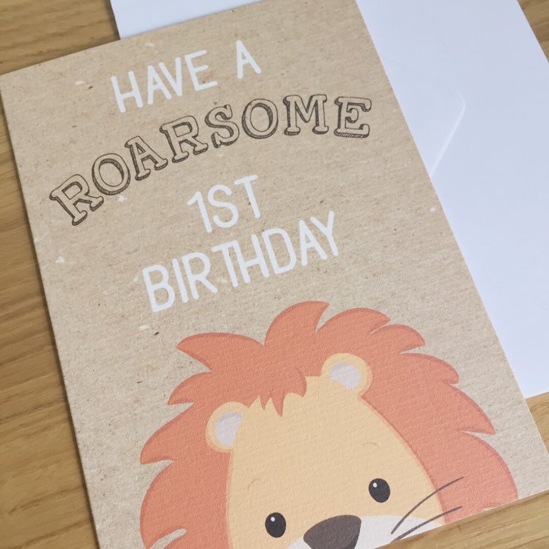 First 1st Birthday Card Cute Roarsome Lion Design 1st Party Unisex ...