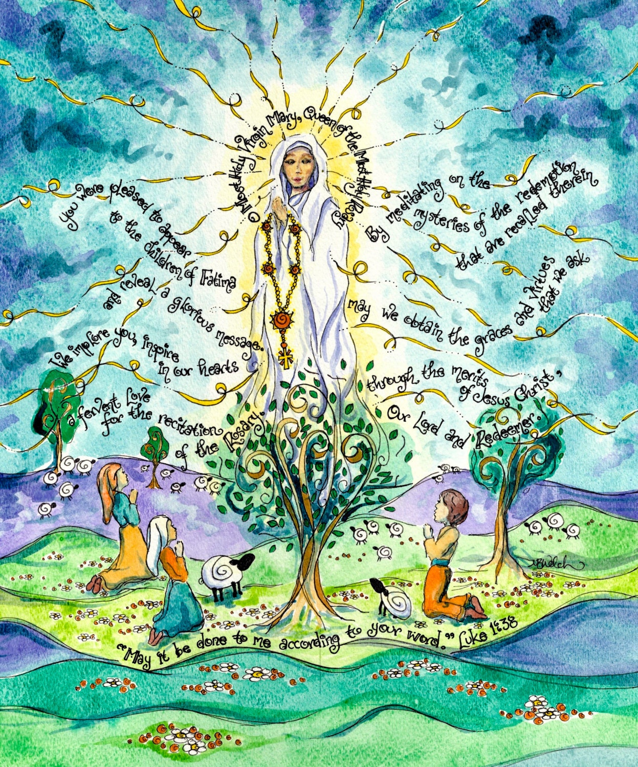 Our Lady of Fatima Queen of the Rosary Catholic Prayer Art | Etsy