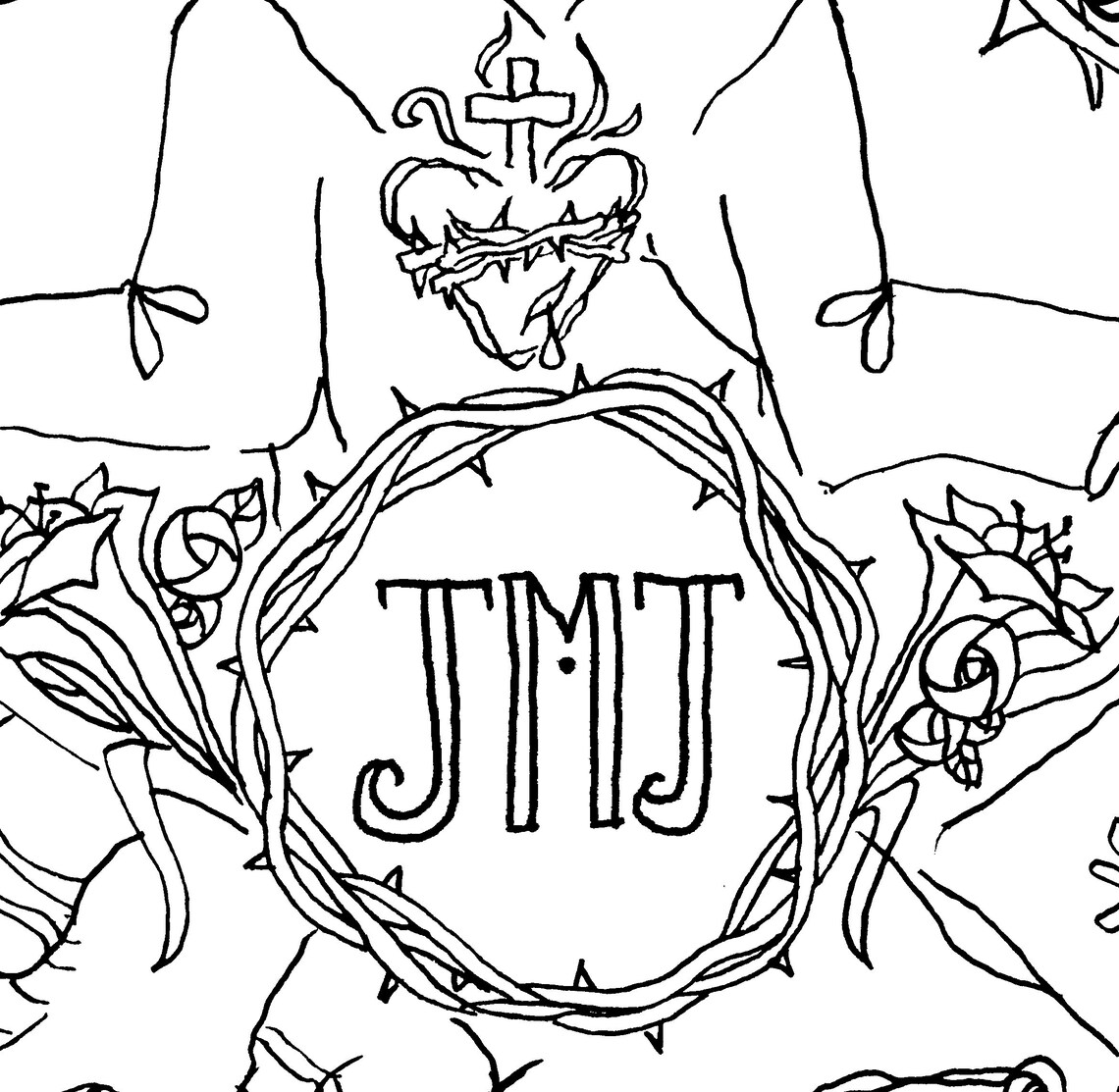 Holy Family Coloring Page for All Ages With Sacred Heart - Etsy