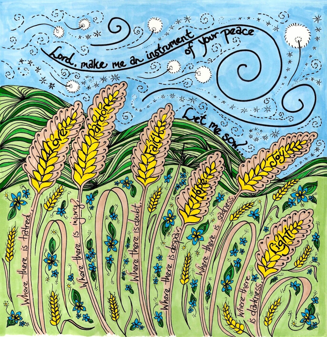 Prayer of St. Francis Print With Wheat Fields, Dandelions; Personalized ...