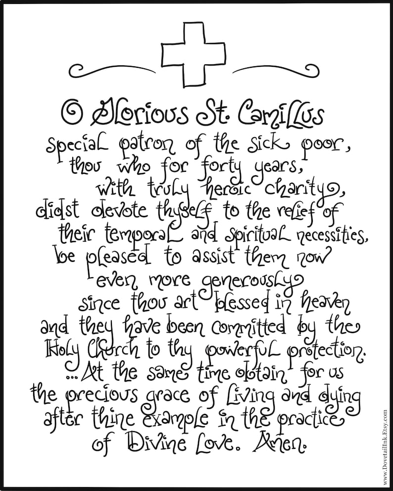 St. Camillus De Lellis PRINTABLE Artwork; Red Cross; Patron Saint of ...
