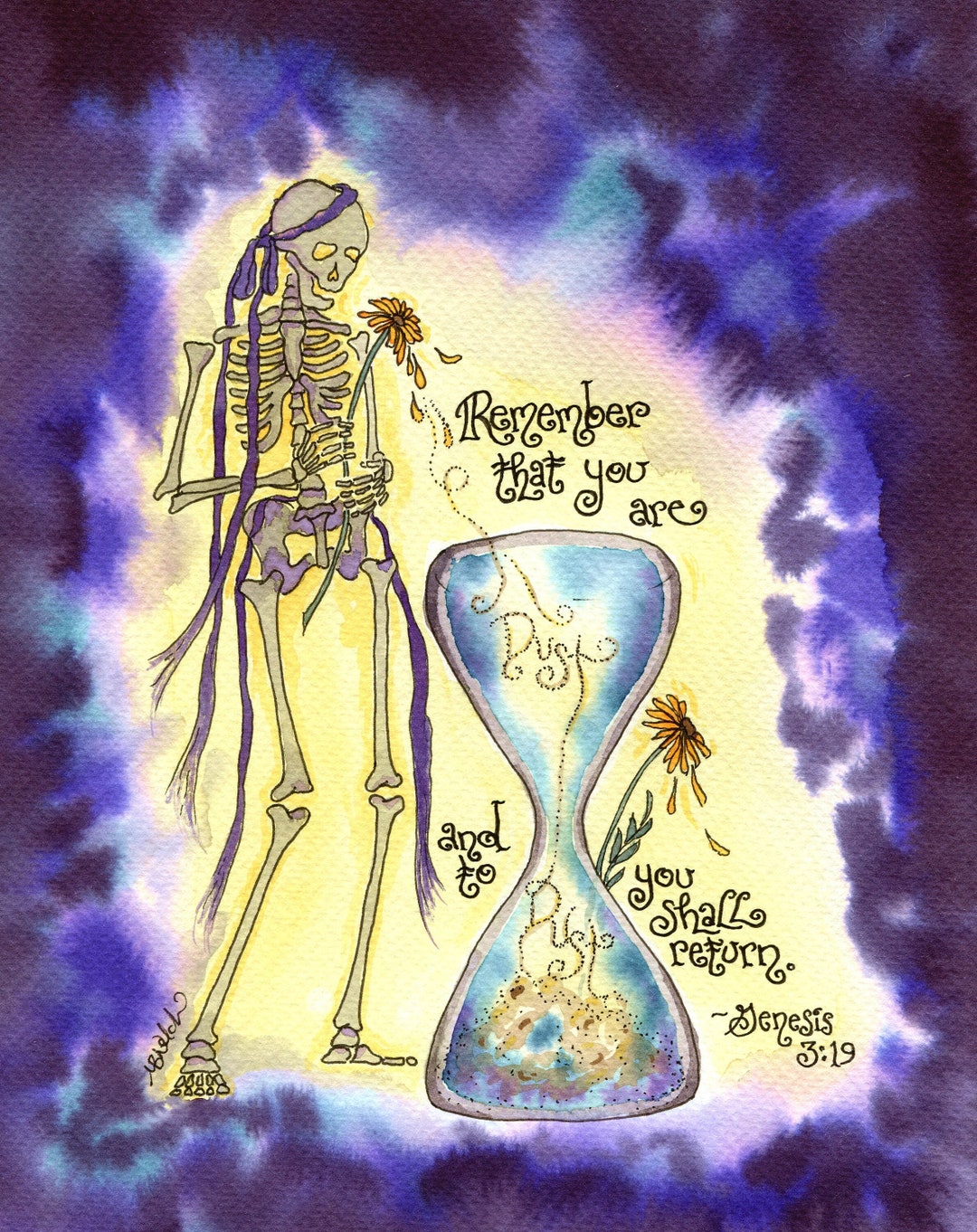 Memento Mori "remember You Are Dust" Catholic Art, Skeleton, Hourglass ...