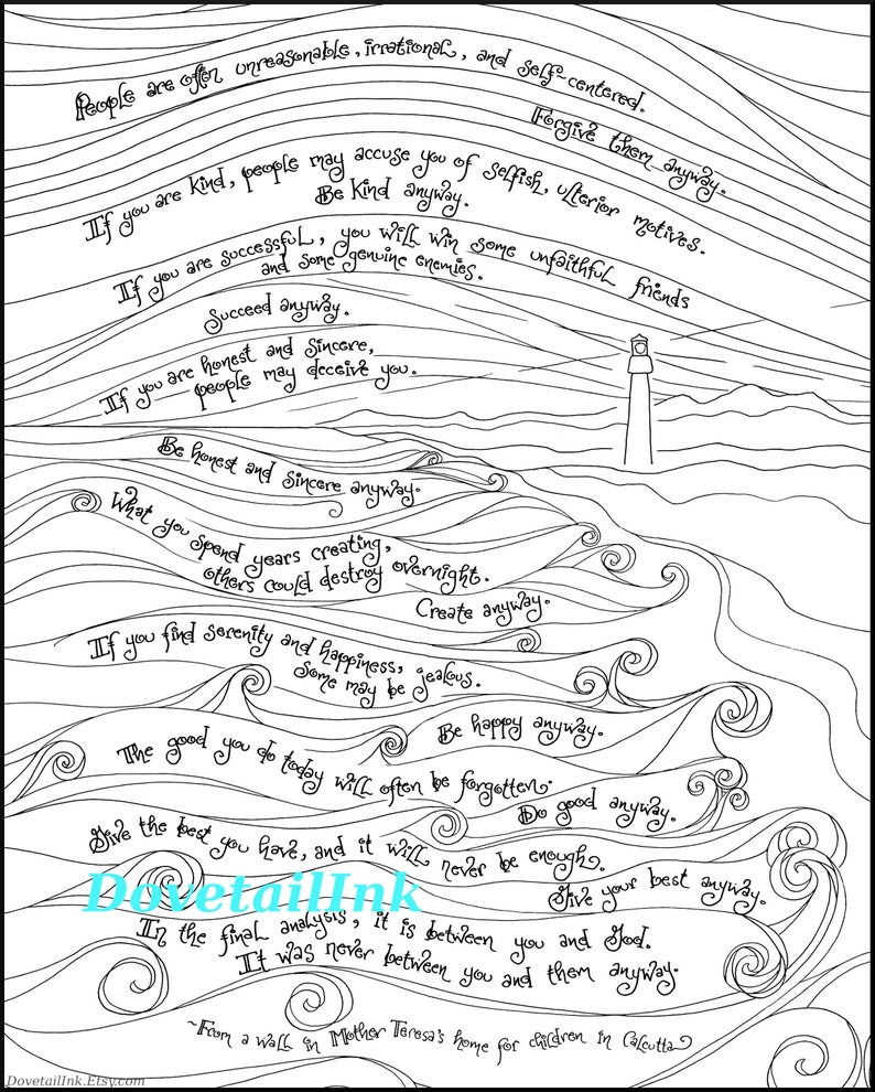 Be Kind Anyway Mother Teresa Printable Coloring Page for - Etsy