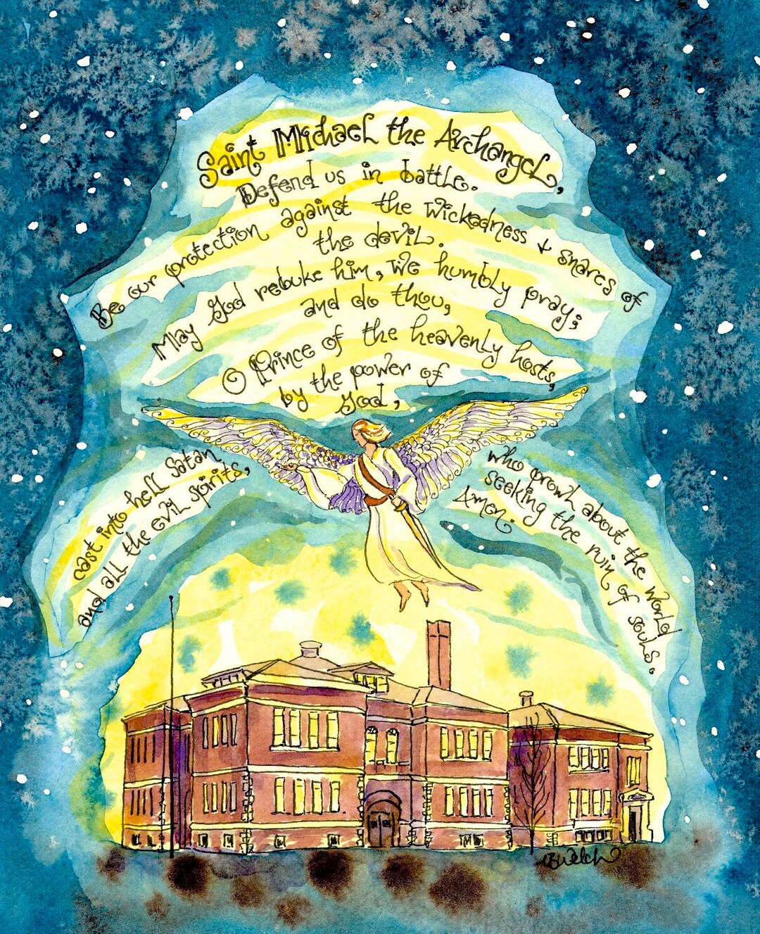 St Michael the Archangel Catholic School Prayer Art, Personalized Gift ...