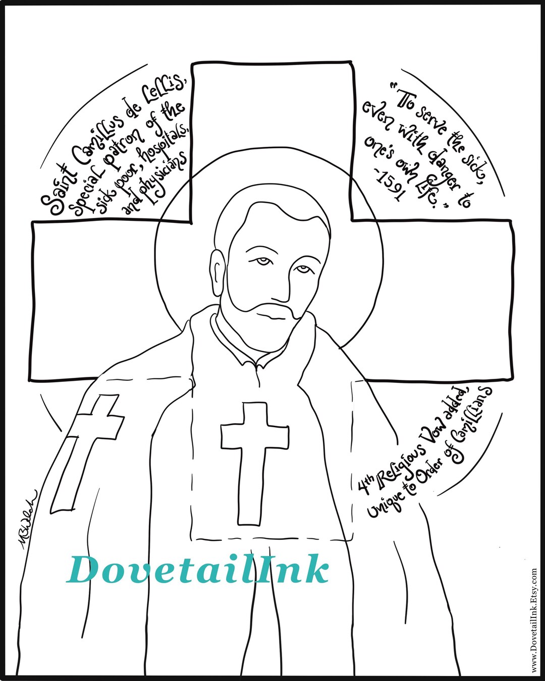 St. Camillus De Lellis Coloring Page Printable; Red Cross; Patron Saint ...