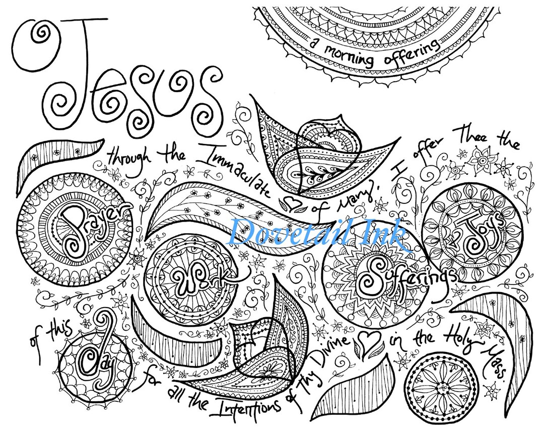 Printable Morning Offering Catholic Prayer Coloring Page for Grownups ...