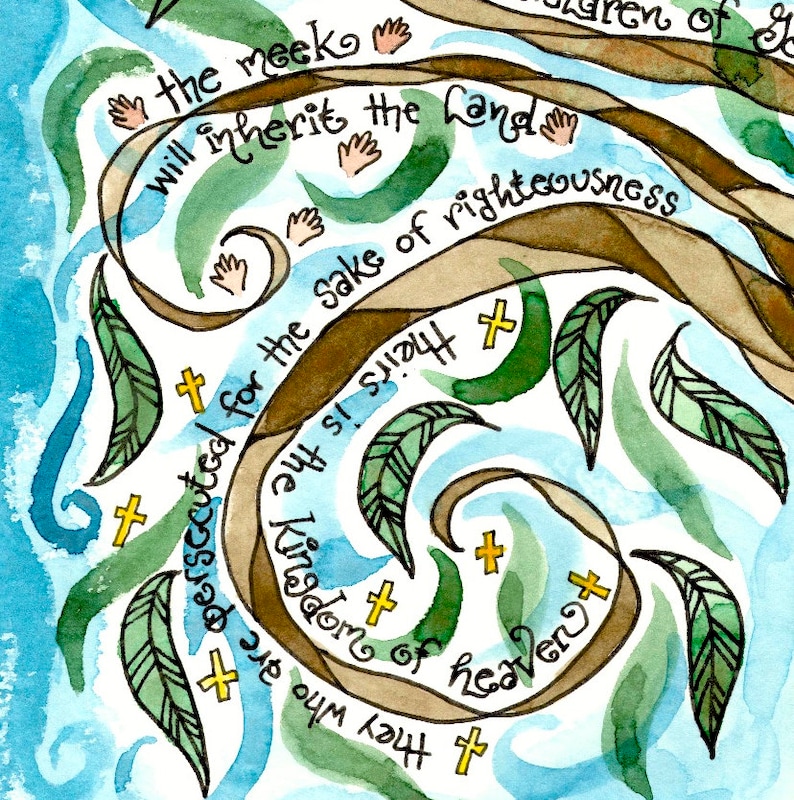 Beatitudes Tree Scripture Art, Personalized Gift; Matthew 5 3-10 ...