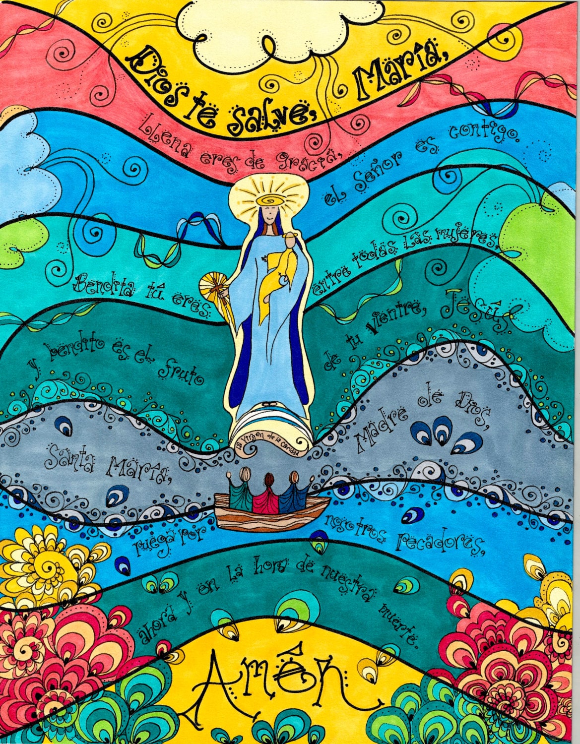 Spanish Hail Mary With Our Lady of Charity, Personalized Art Print ...