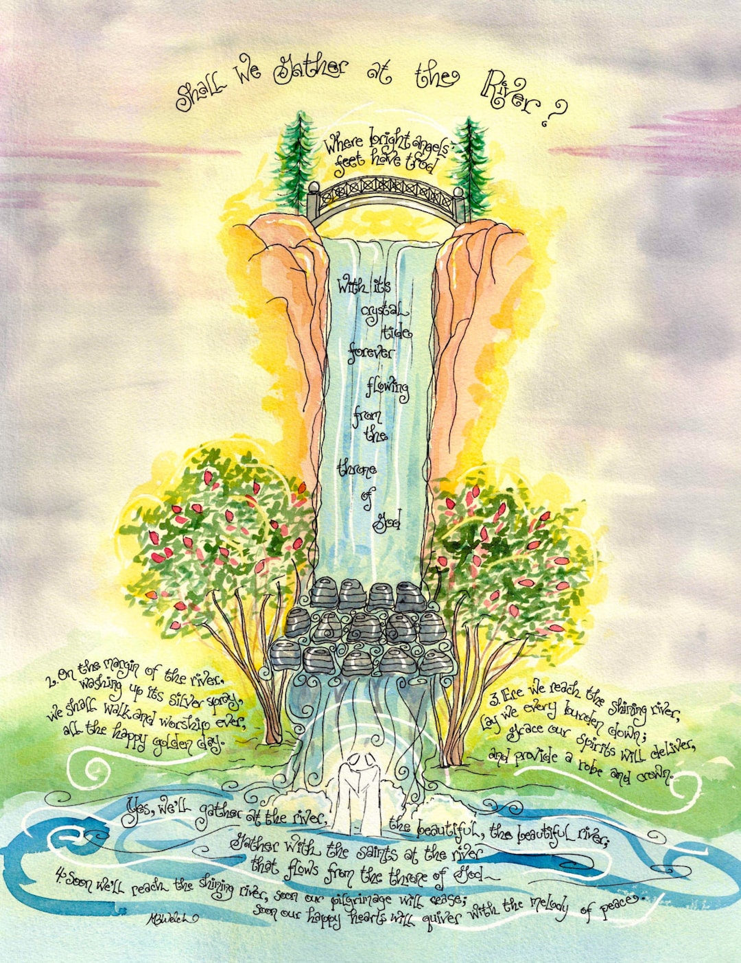 Shall We Gather at the River Sympathy Art, Christian Hymn, Personalized ...