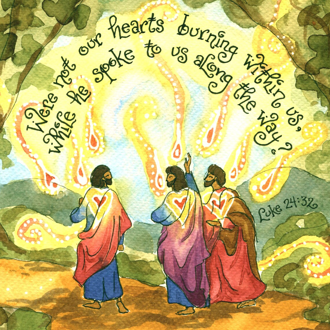Road to Emmaus Scripture Art, "hearts Burning Within Us," Retreat Gift ...