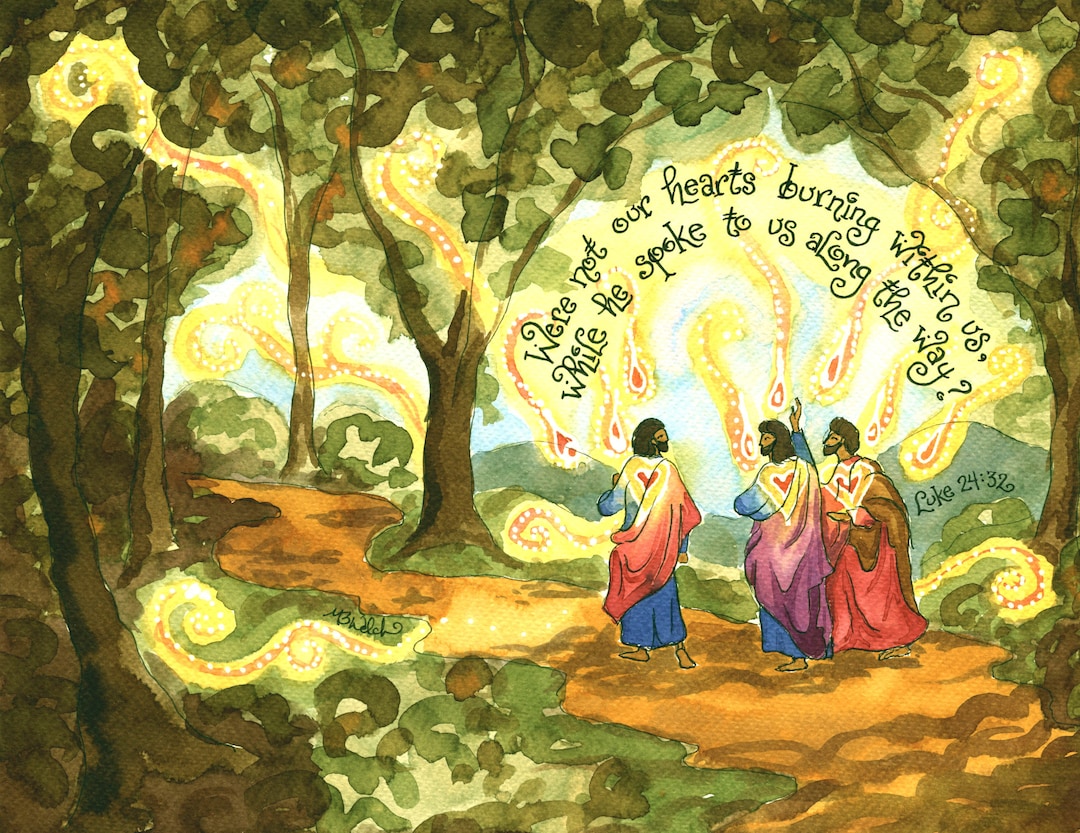 Road to Emmaus Scripture Art, "hearts Burning Within Us," Retreat Gift ...