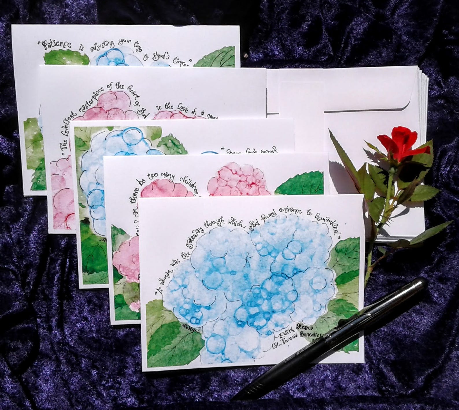 Hydrangea Notecards With Mothering Saint Quotes Christmas | Etsy