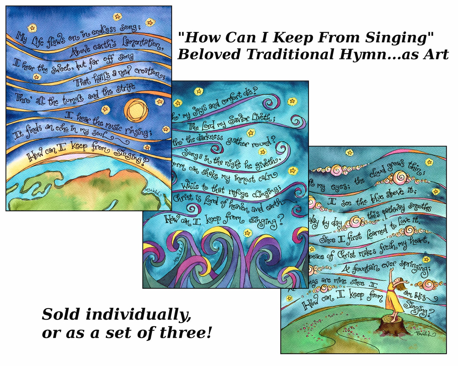 How Can I Keep From Singing? Hymn Art - Set of 3 Prints; Gift for ...