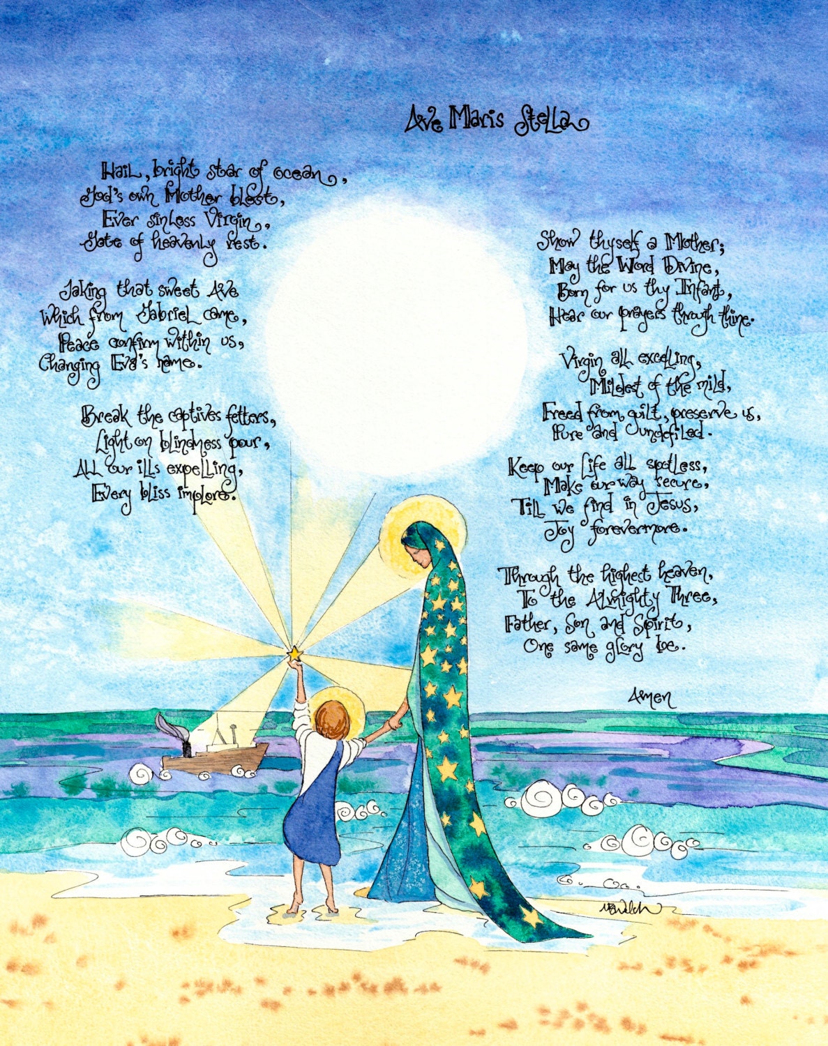 Mary Star of the Sea Ave Maris Stella Catholic Prayer Print | Etsy