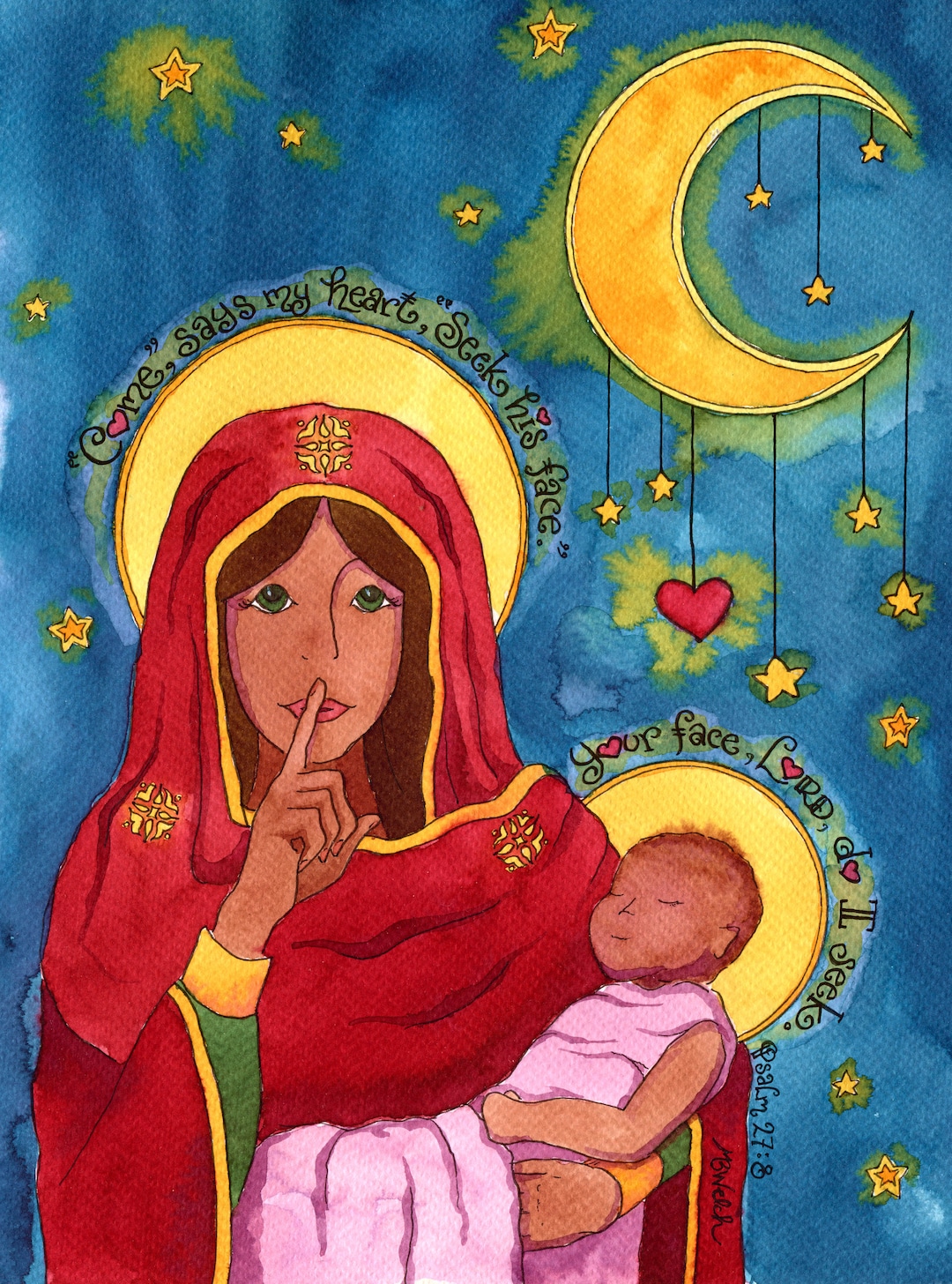 Our Lady of Silence Watercolor, Personalized Gift; "seek His Face ...