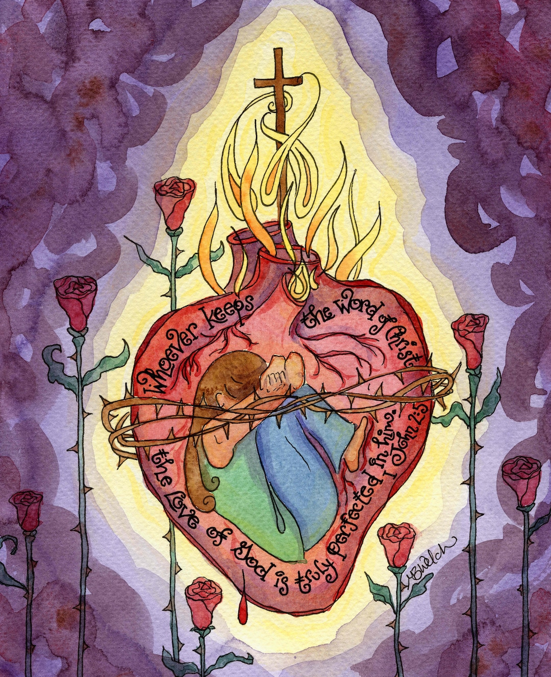 Sacred Heart Personalized Confirmation Gift, 1 John 2:5 Scripture Art ...