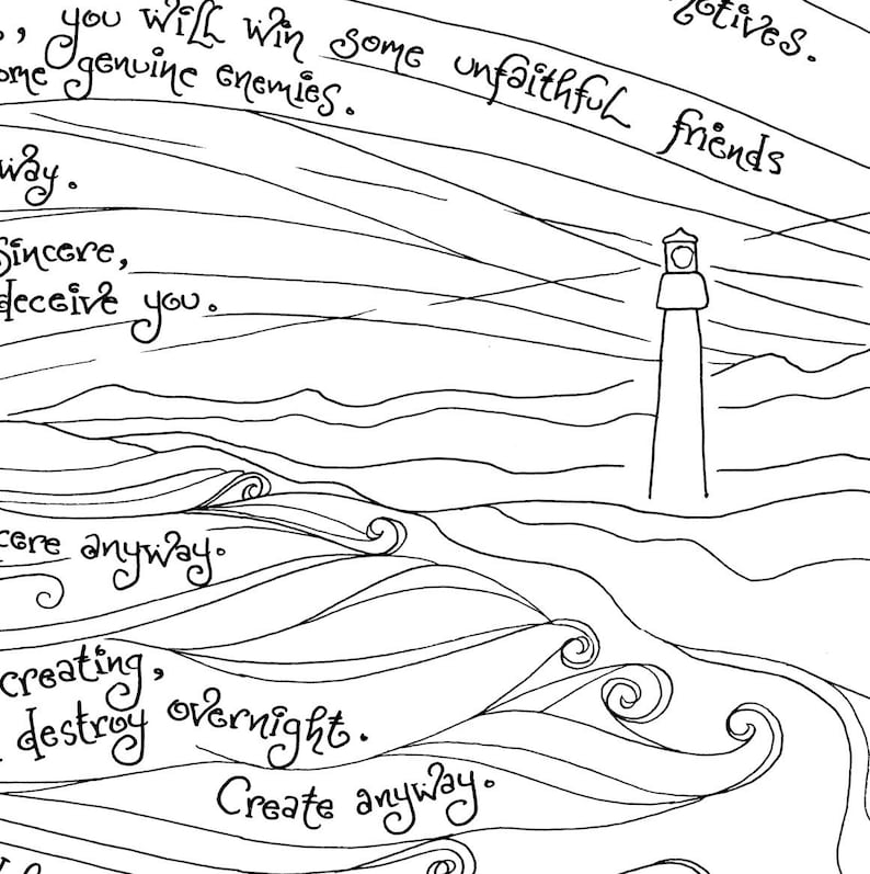 Be Kind Anyway Mother Teresa Printable Coloring Page for - Etsy