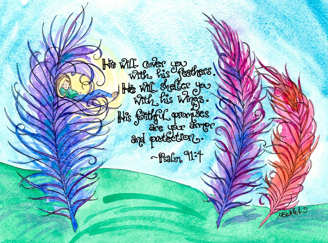 Psalm 91:4 Personalized Sympathy Gift - Feathers, Watercolor, Christian ...