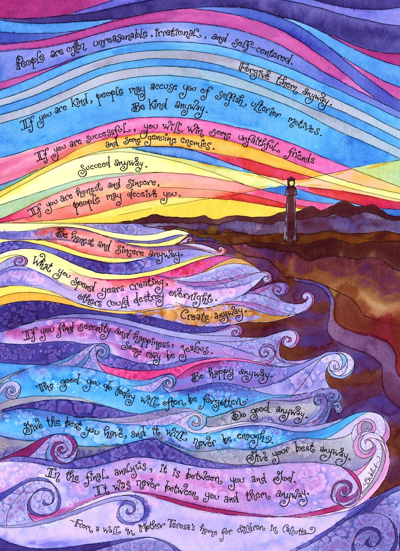 Be Kind Anyway - Mother Teresa Quote With Lighthouse, Personalized Gift ...