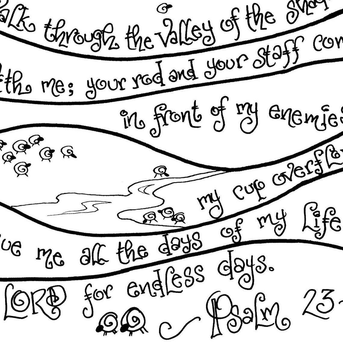 Psalm 23 Coloring Page for Grownups! Christian Art, the Lord is My ...