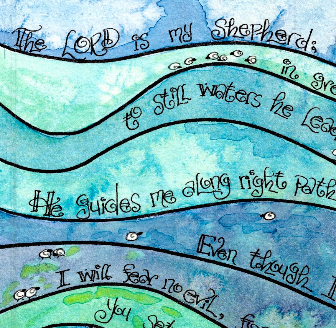 Psalm 23 PRINTABLE Scripture Art, Print of Watercolor, Christian, Green ...
