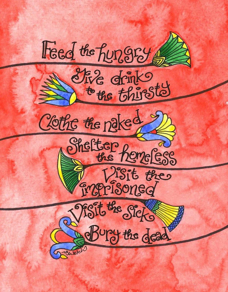 Works of Mercy Set of 2 Catholic Art Prints Corporal and - Etsy