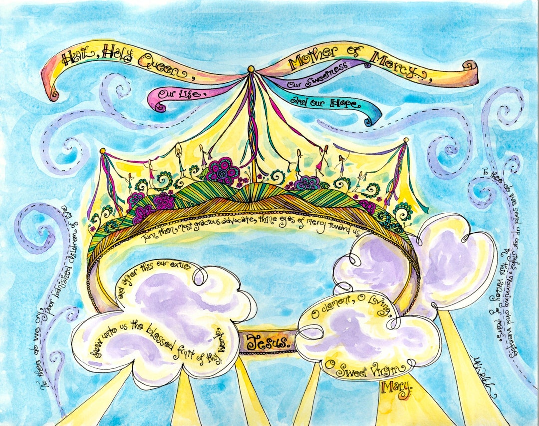 Hail Holy Queen Catholic Prayer Art, First Communion or Confirmation ...