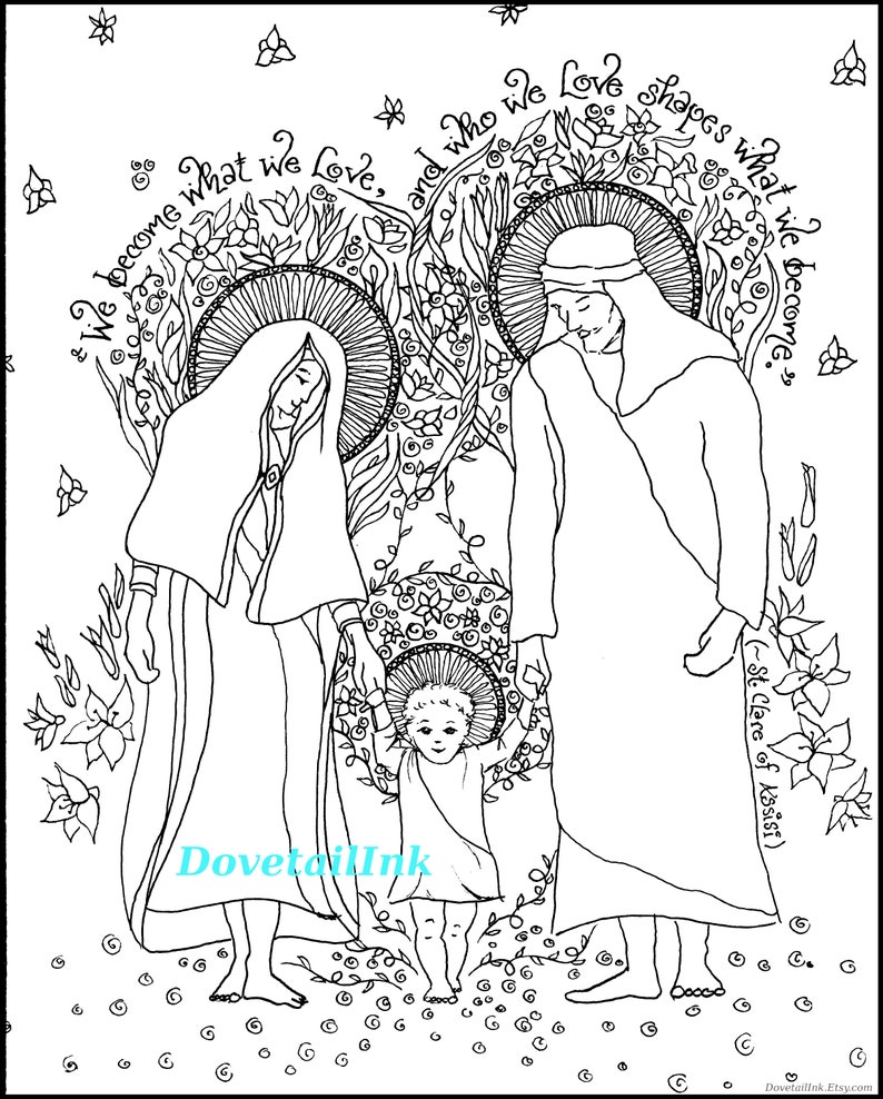 Printable Holy Family Coloring Page With St Clare Quote - Catholic ...