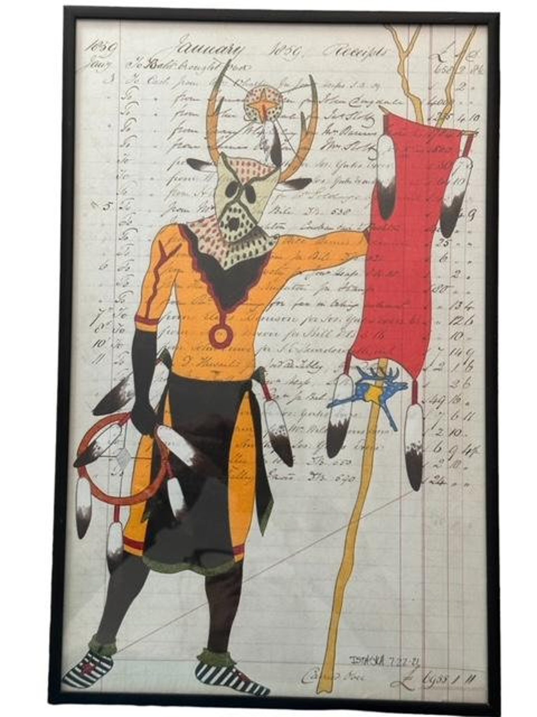 Native American Ledger Drawing on an Old Ledger Sheet Dated 1859 - Etsy