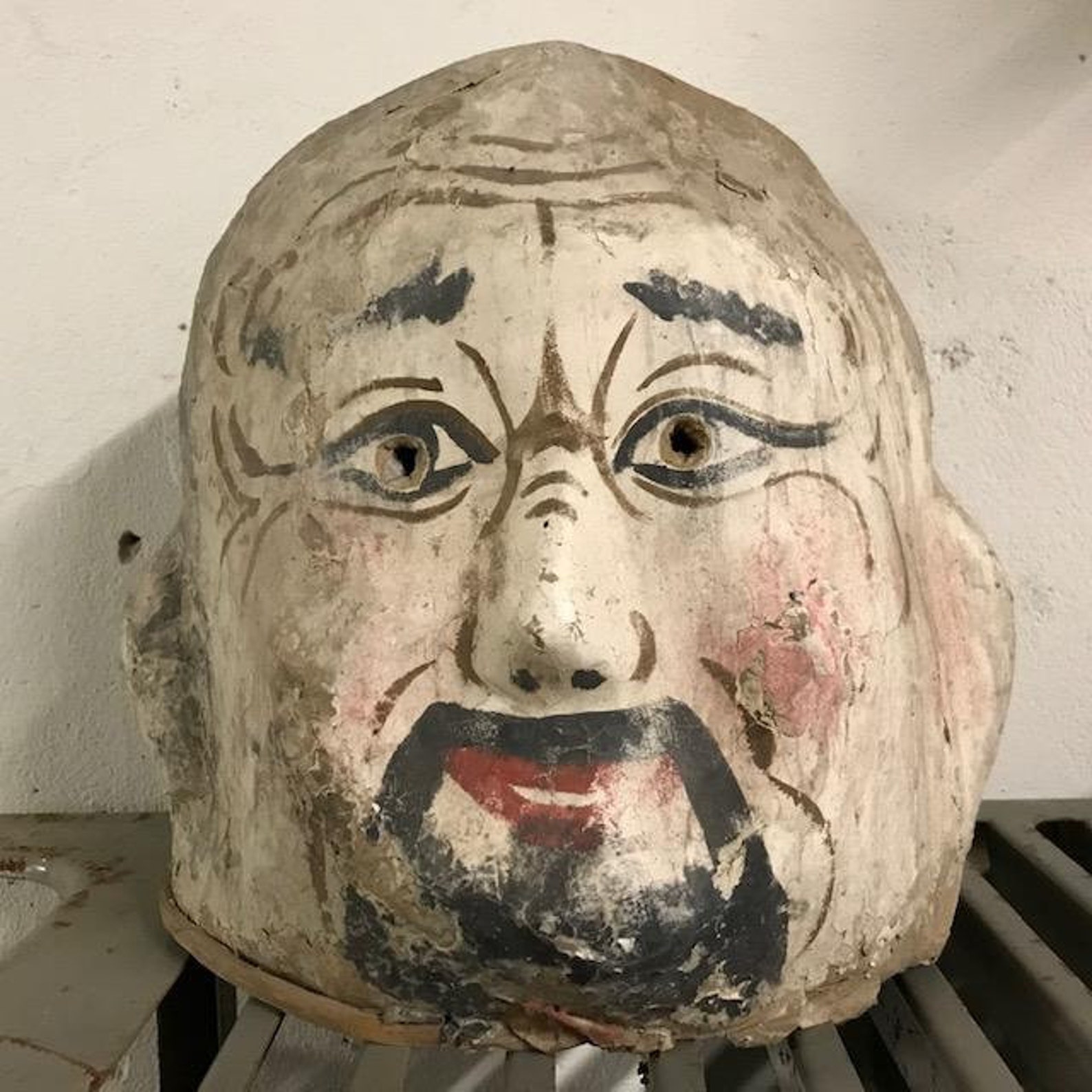 Pair of Antique Chinese Paper Mache Masks With Wax Makers Mark or Tax ...