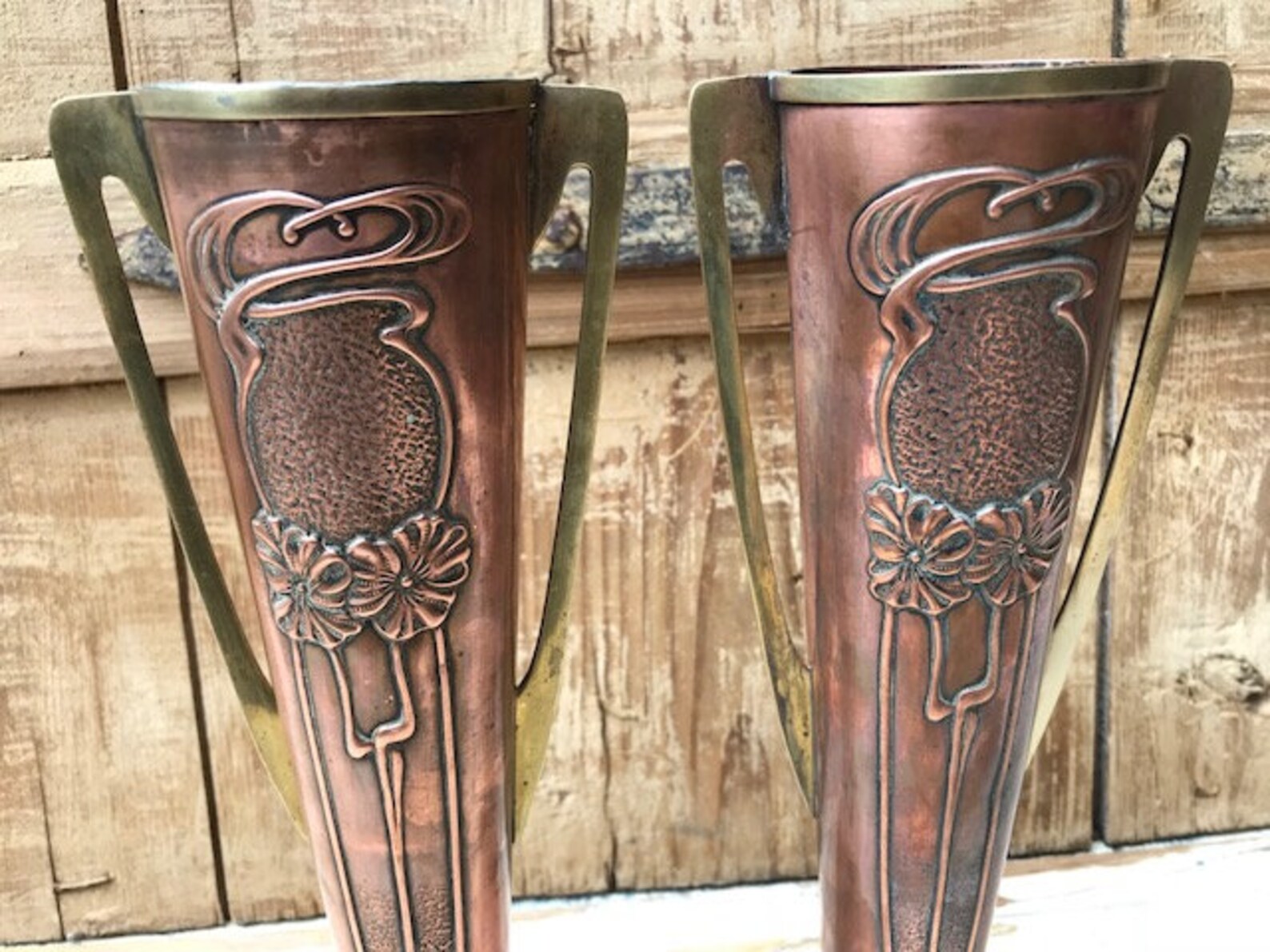 Pair Copper Beldray Art Nouveau Vases With Brass Handles - Etsy
