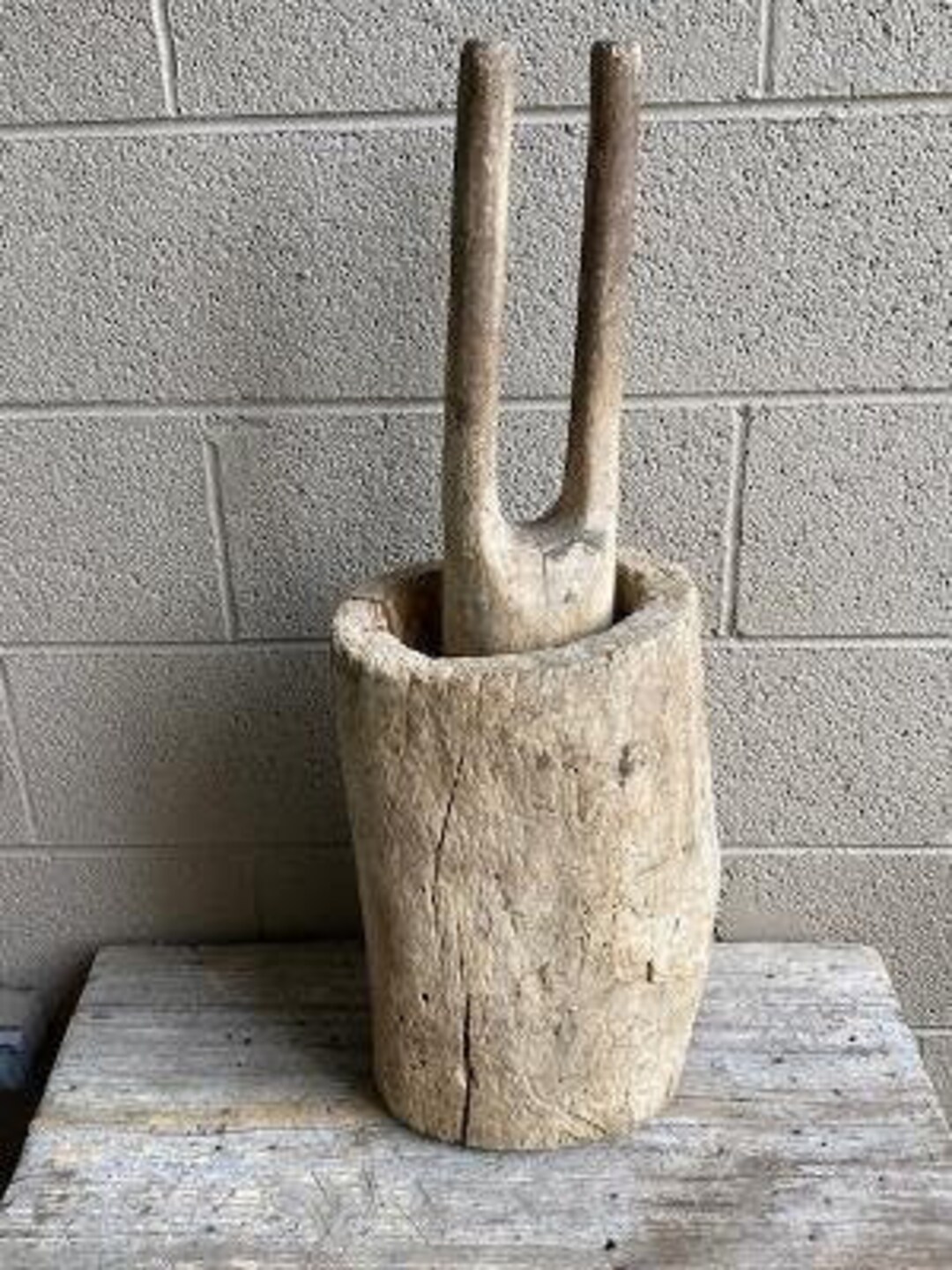 Primitive Wood Mortar and Pestle Europe Sculpture - Etsy