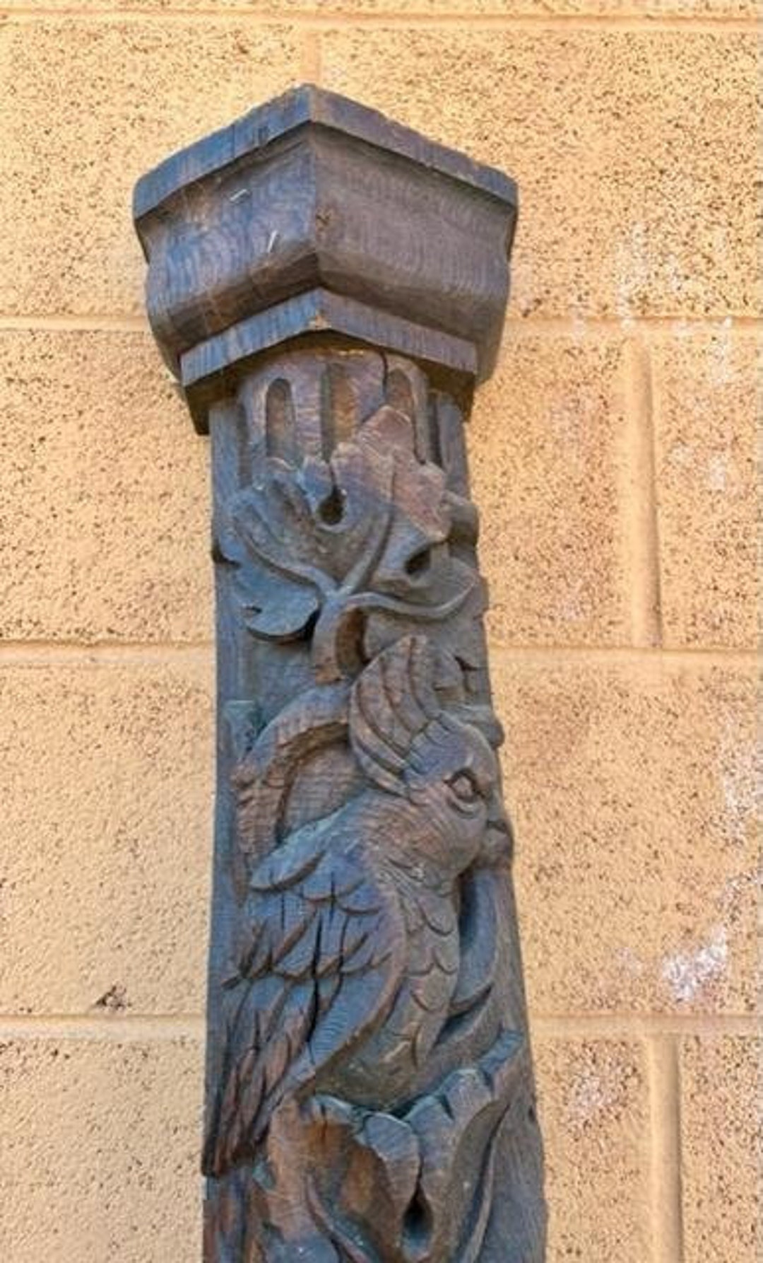Wood Carved Post From a Swiss Restaurant Pub Parrot Twining Leaves - Etsy