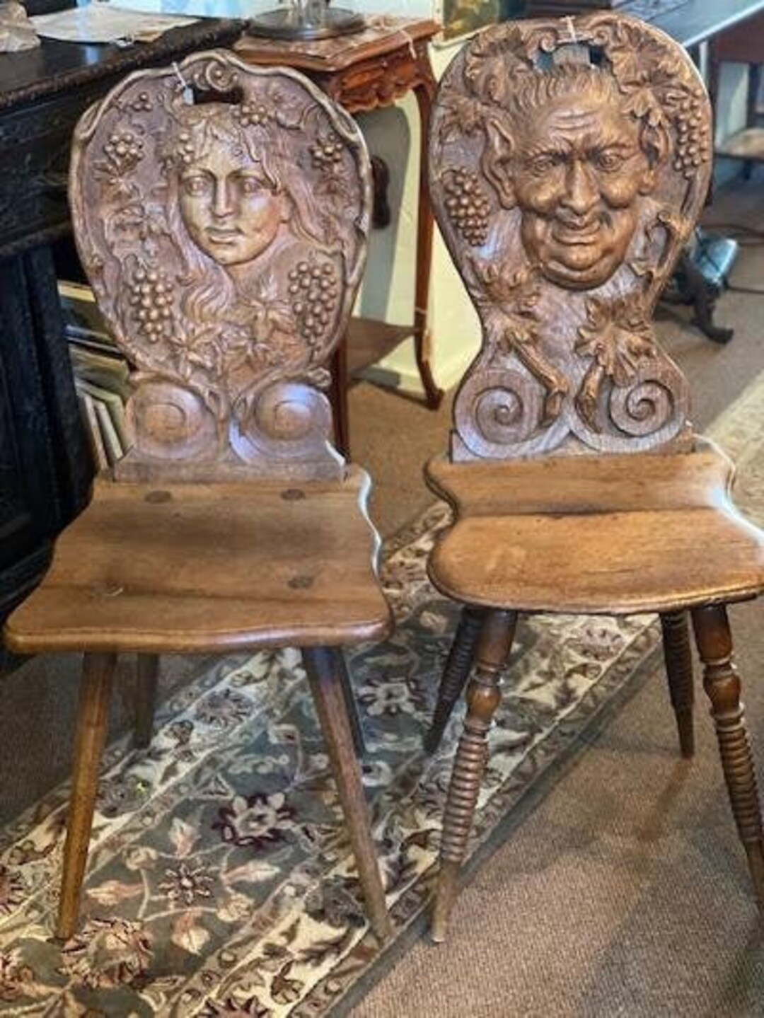 Pair of Wood Carved Chairs God and Goddess of Wine Circa 1880 Shipping ...