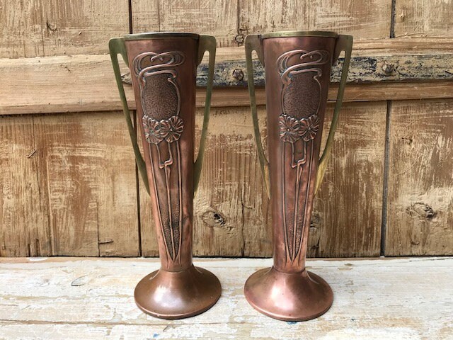 Pair Copper Beldray Art Nouveau Vases With Brass Handles - Etsy