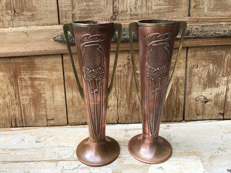 Pair Copper Beldray Art Nouveau Vases With Brass Handles - Etsy