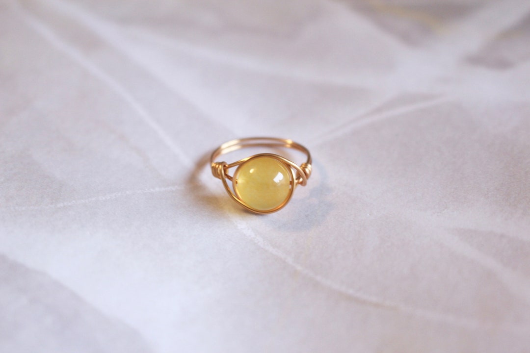 Honey Jade Ring, Yellow Jade Ring, Yellow Stone Ring, Wire Wrapped Ring ...
