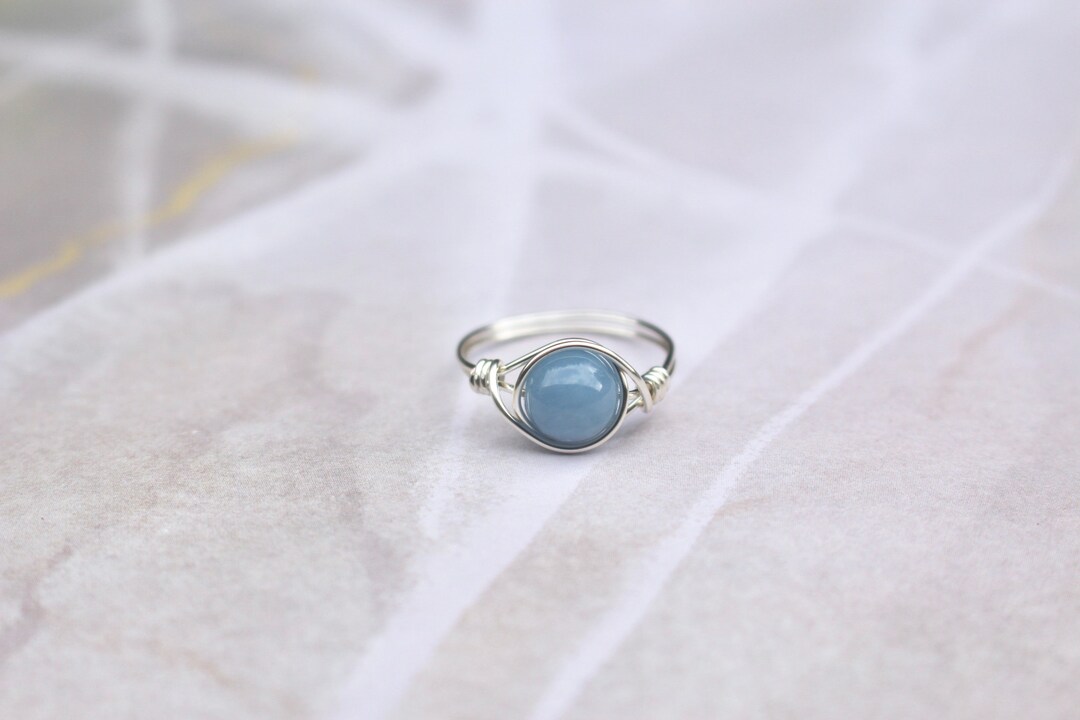 Angelite Ring, Silver Wire Ring, Gold Ring, Blue Stone Ring, Gemstone ...
