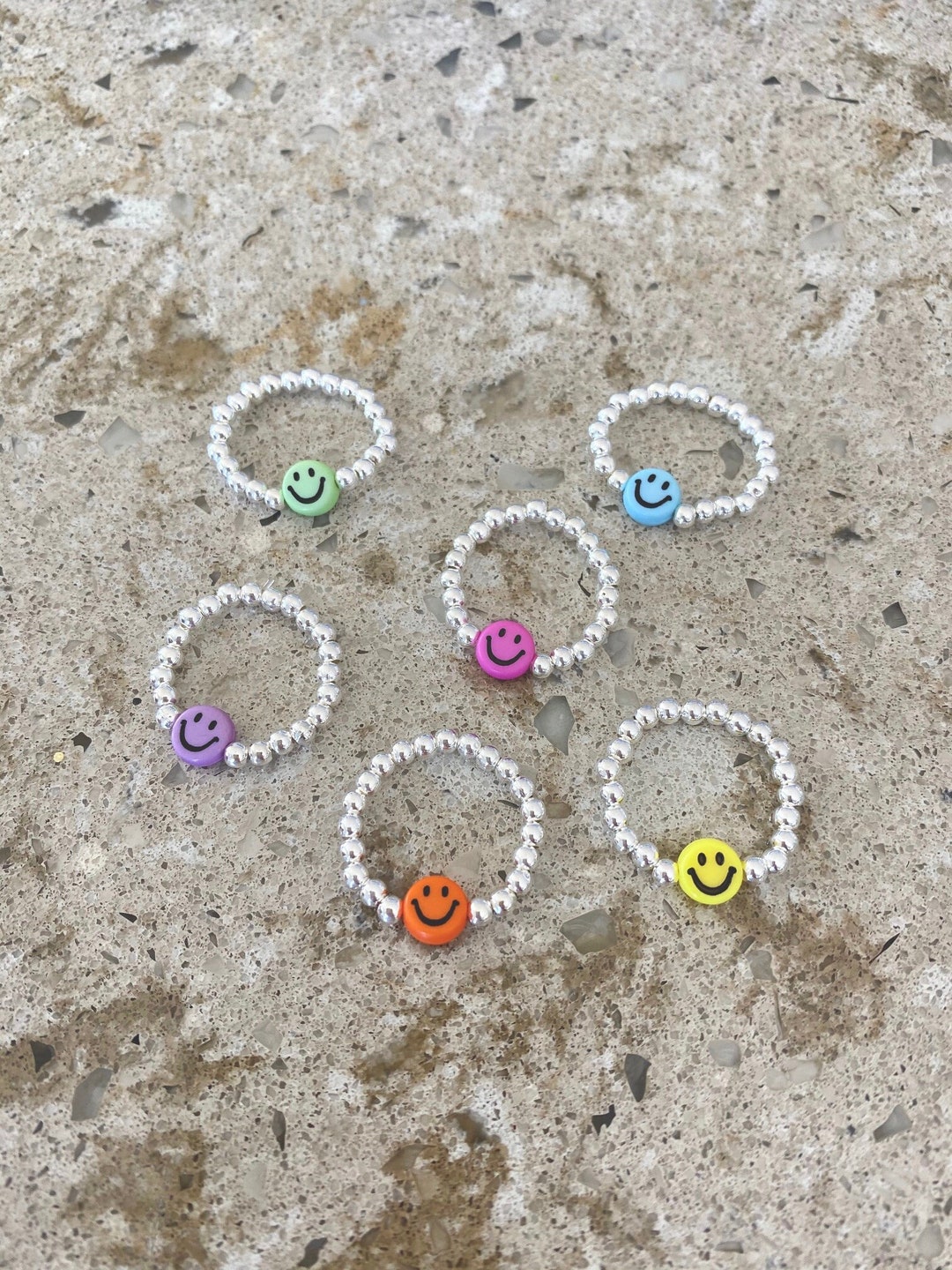 Smiley Face Ring, Smile Ring, Beaded Ring, Stretch Ring, Be Happy Ring ...