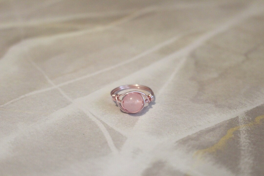 Rose Quartz Ring, Pink Stone Ring, Wire Ring, Millennial Pink, Gemstone ...