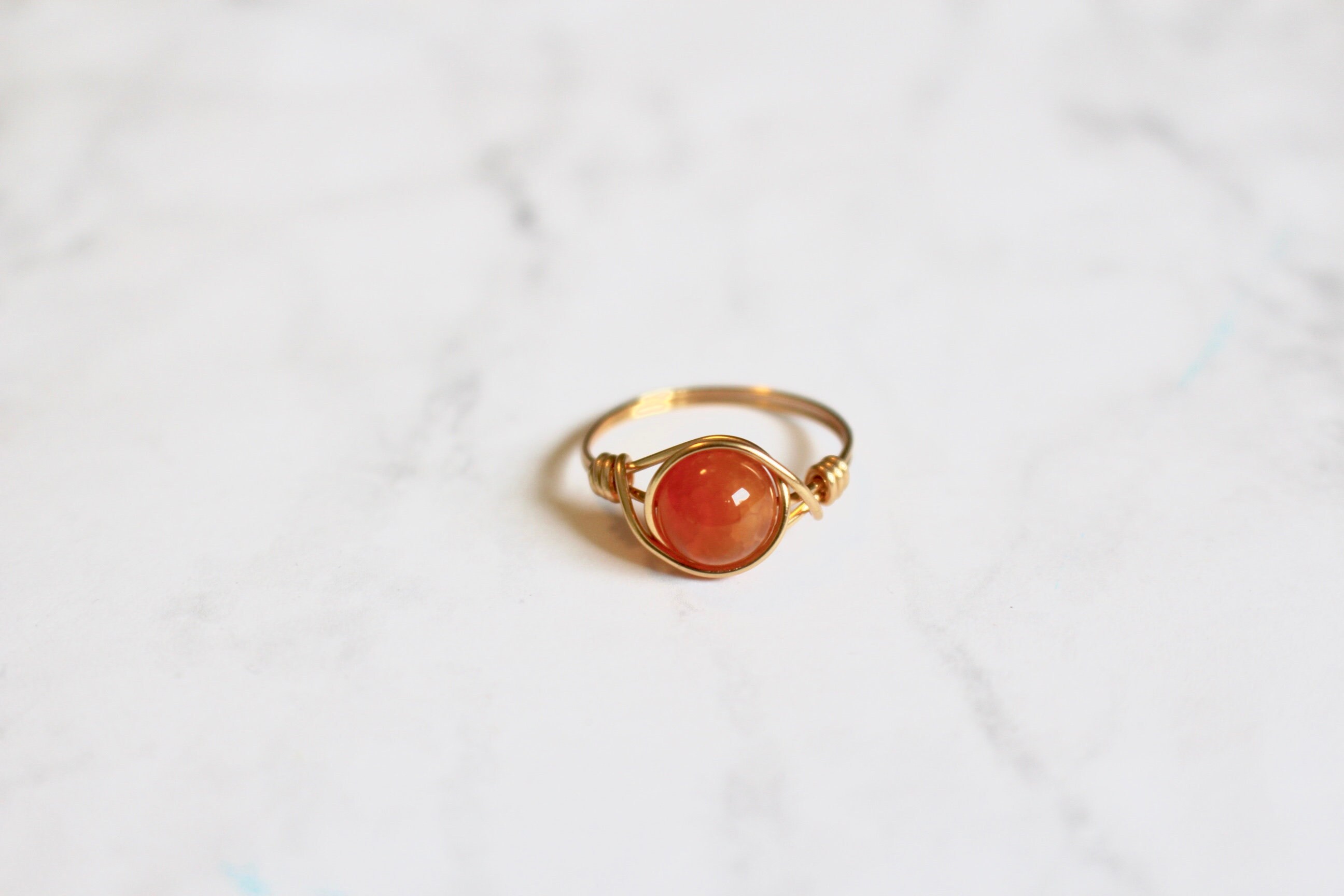 Quartzite Ring, Agate Ring, Orange Stone Ring, Dainty Gold Ring, Wire ...