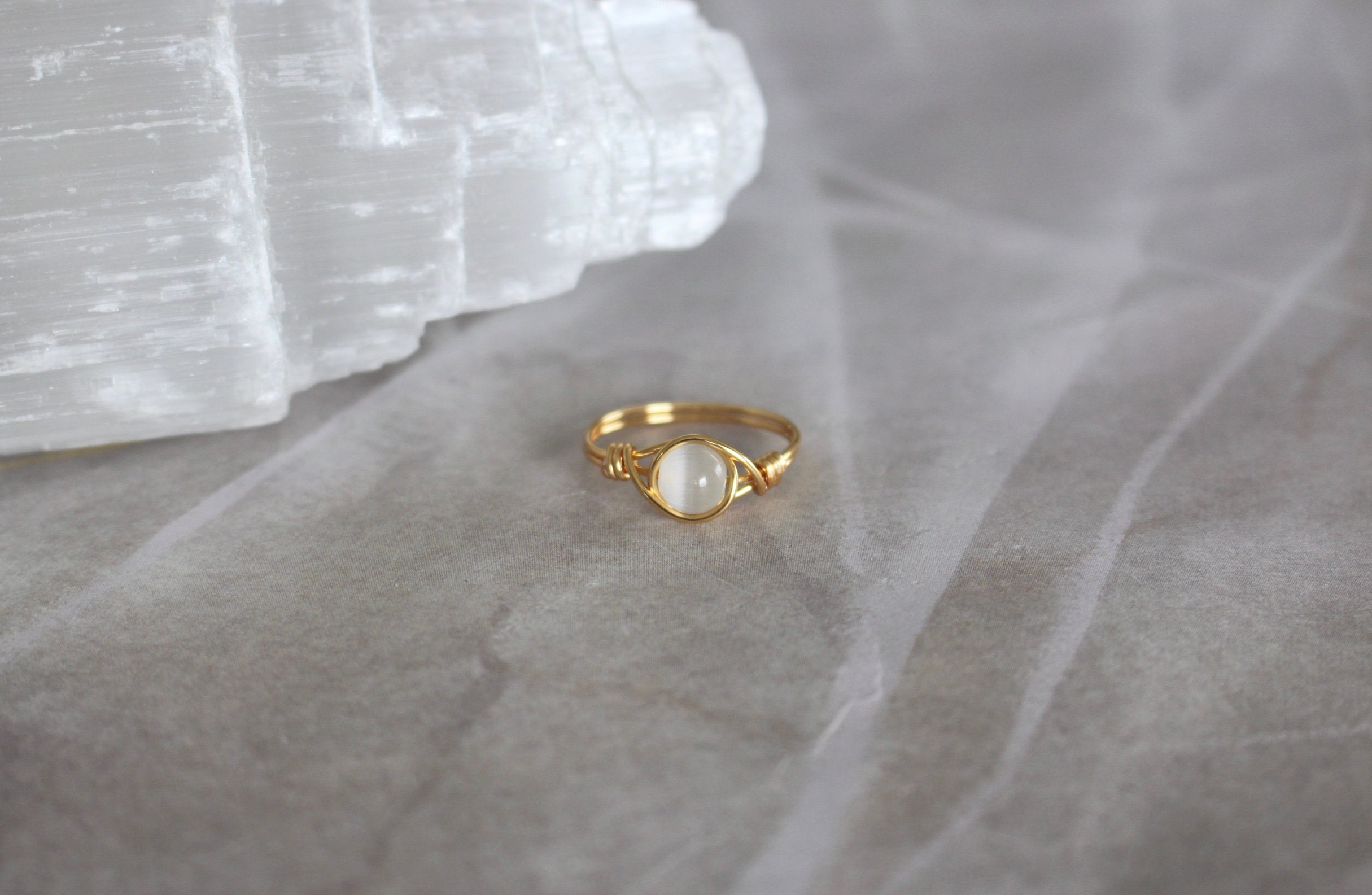 Handmade Selenite Ring: Gold Wire Wrapped Crystal Gemstone - Etsy