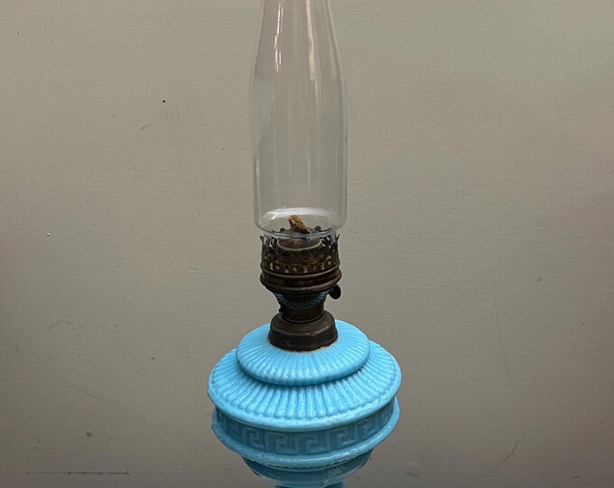 Antique Blue Opaline Greek Key Oil Lamp With Chimney - Etsy