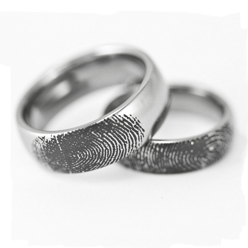 Couples Custom Engraved Tungsten Fingerprint Rings His and - Etsy