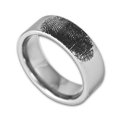 Couples Custom Engraved Pipe Cut Tungsten Fingerprint Rings - Etsy