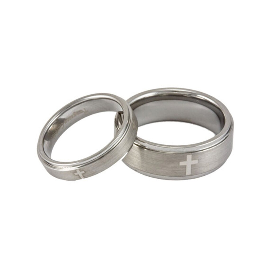 Couples Matching Christian Cross Bands Tungsten Stepped Edge - Etsy
