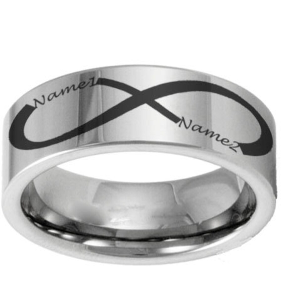 8MM Wide Custom Infinity Symbol Tungsten Ring W/ Two Name - Etsy